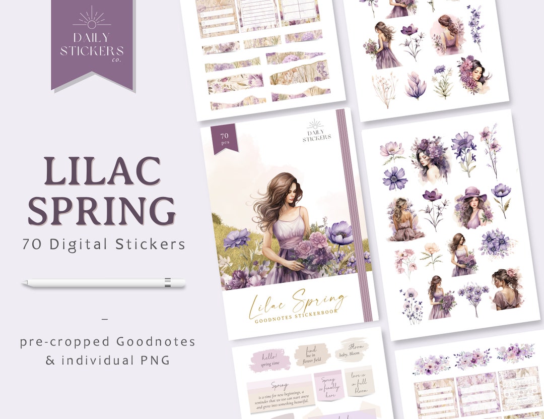 Lilac Spring Goodnotes Digital Stickers, Botanical Stickers, Spring ...