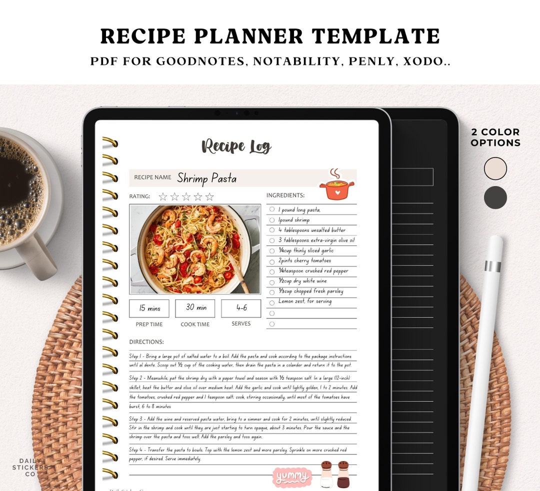 Digital Recipe Log Planner Template, Cooking Recipe Planner Template ...