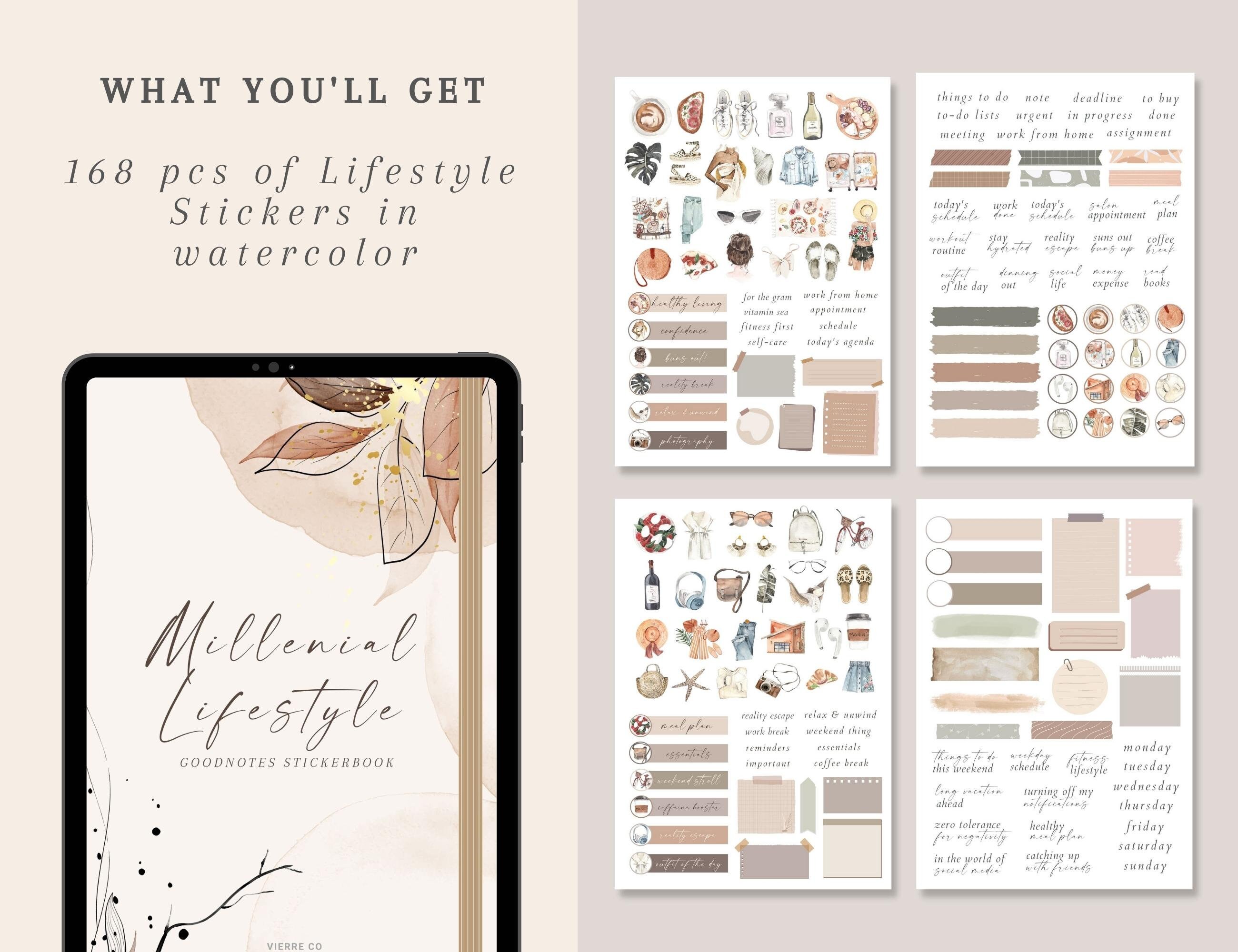 Lifestyle Watercolor Goodnotes Stickers for Everyday Use, Aesthetic ...