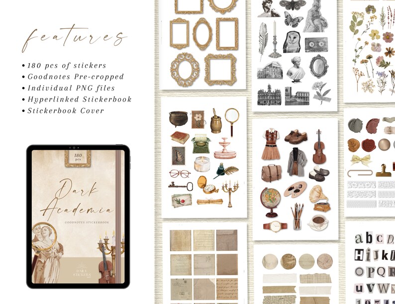 Dark Academia Digital Stickers, Scrapbook Stickers for Goodnotes ...