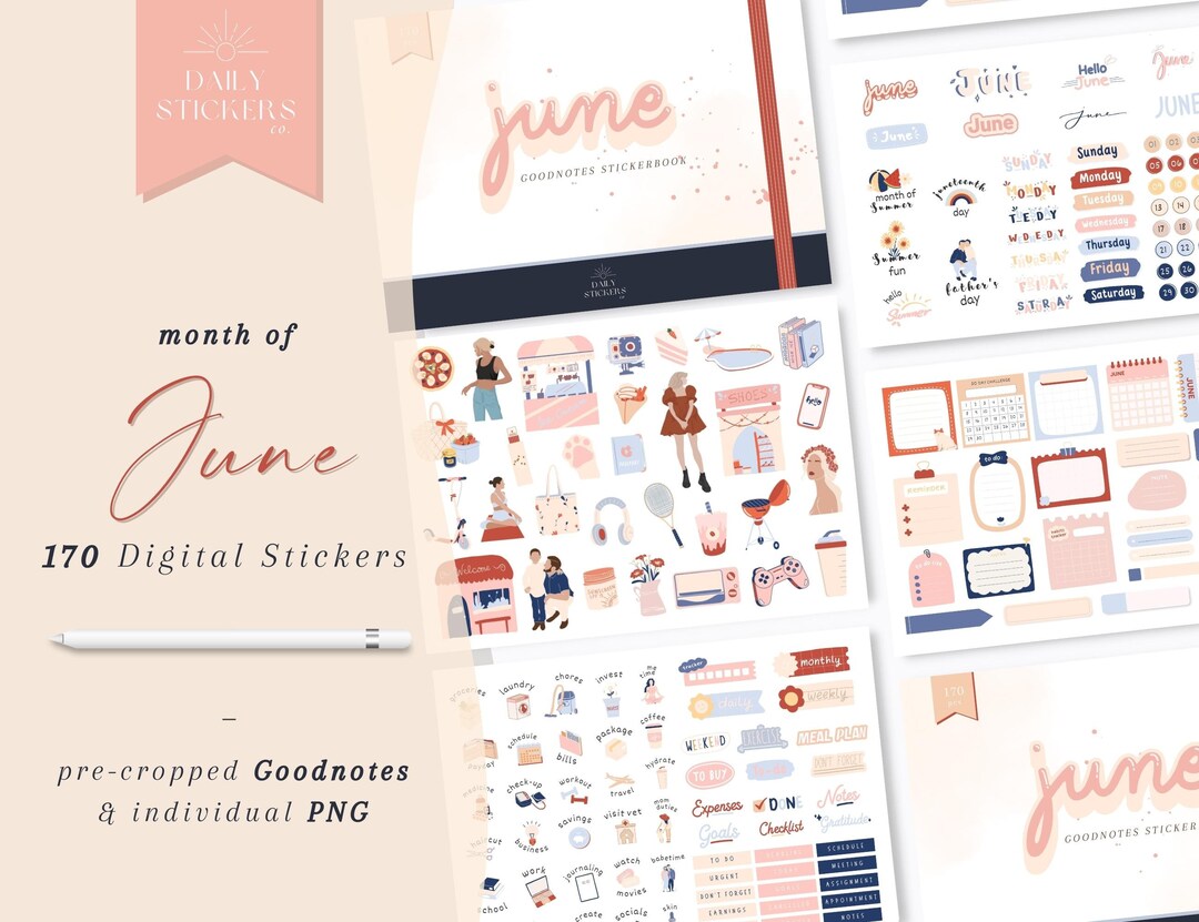 Month of June Goodnotes Digital Stickers for Everyday Use, Fathers Day ...