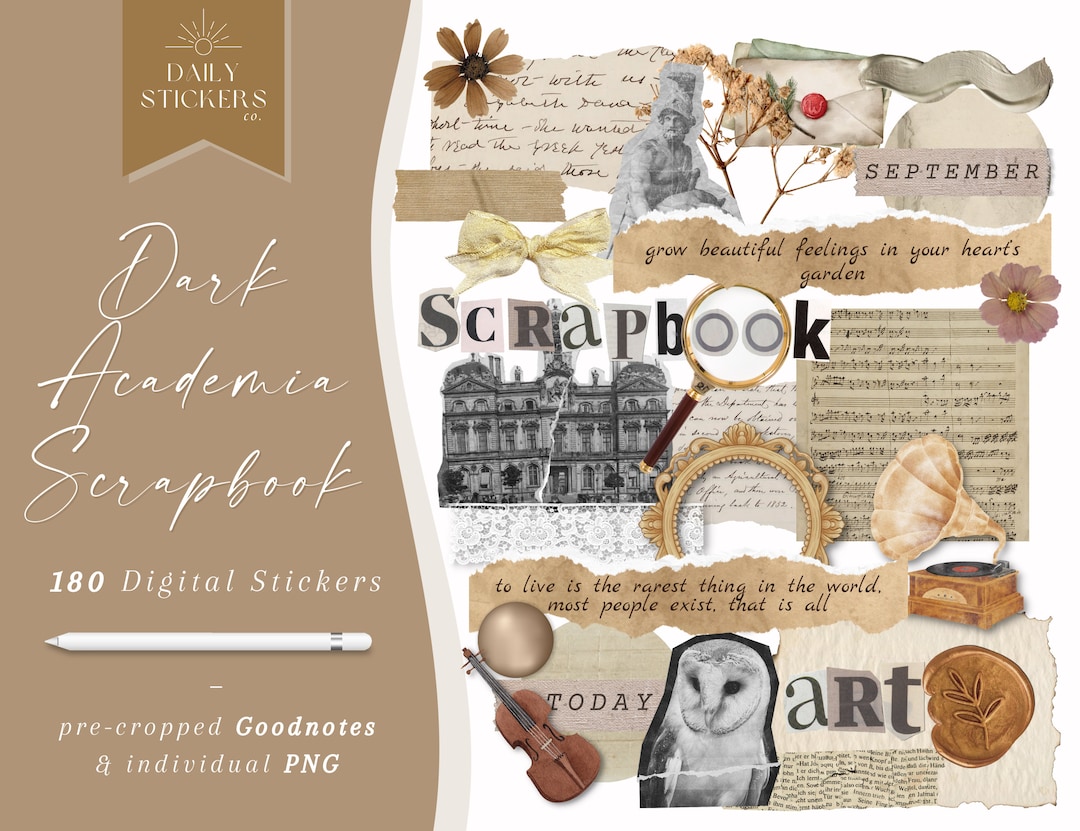 Dark Academia Digital Stickers, Scrapbook Stickers for Goodnotes ...