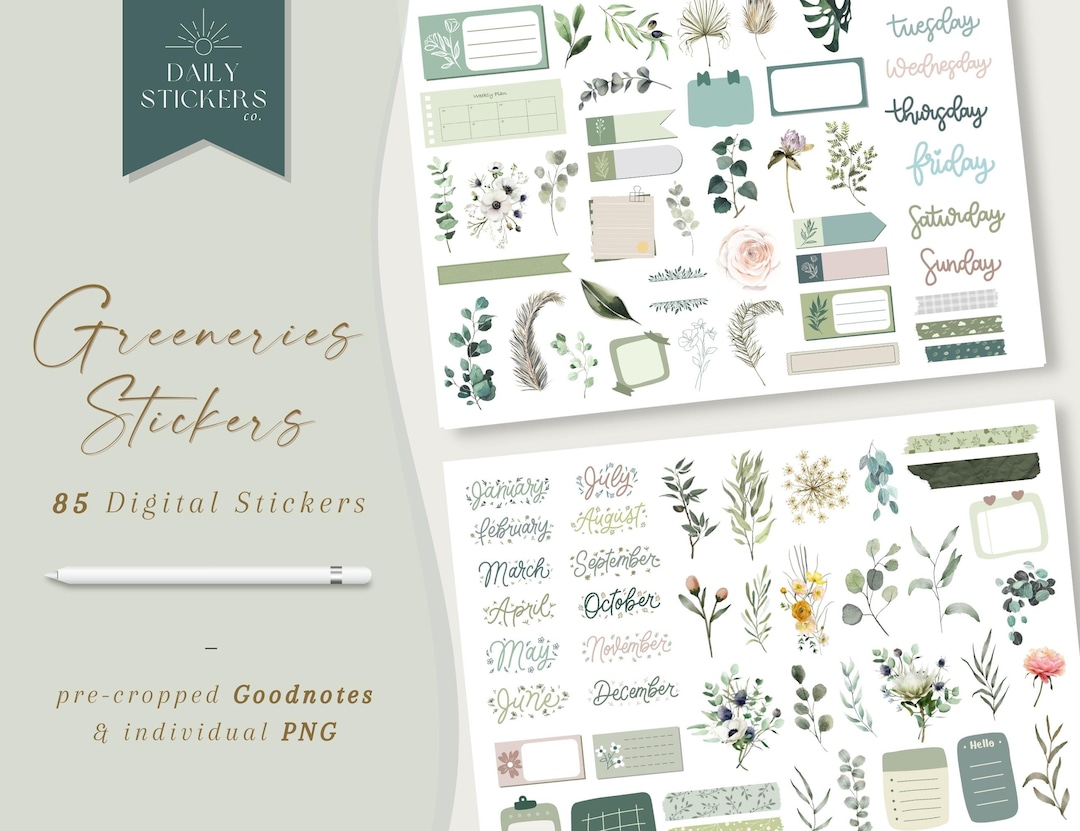 Greeneries Digital Stickers for Goodnotes, Botanical Stickers, Garden ...