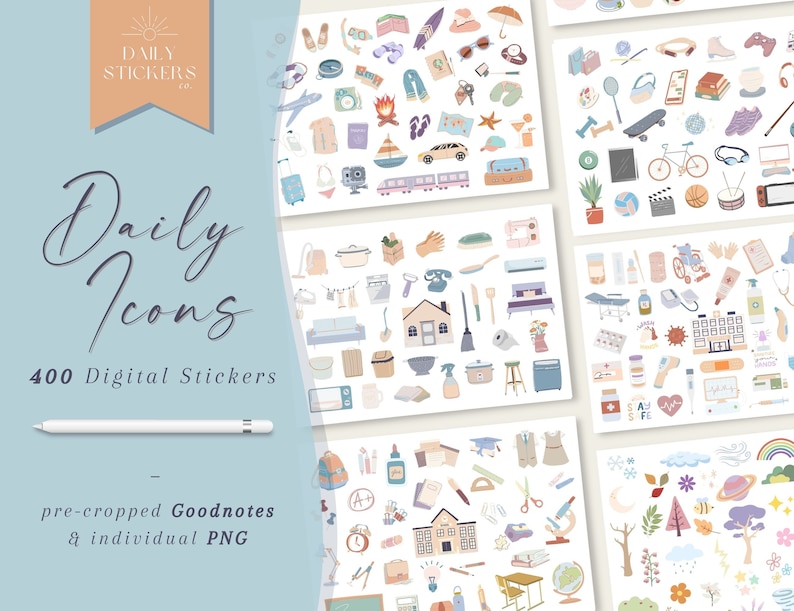 Daily Life Icons Goodnotes Digital Stickers, Work&school, Health ...