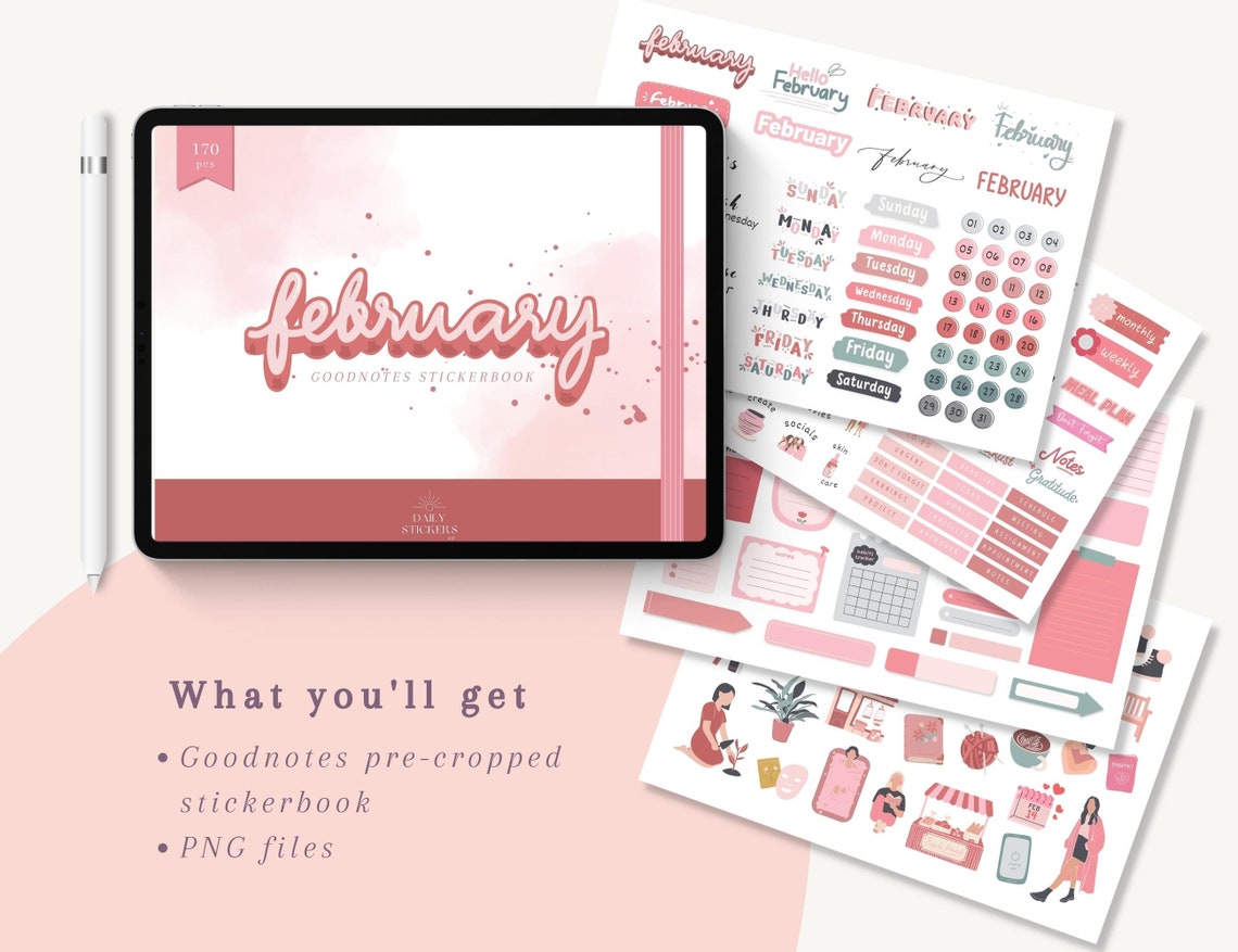 Month of February Goodnotes Digital Stickers for Everyday Use - Etsy