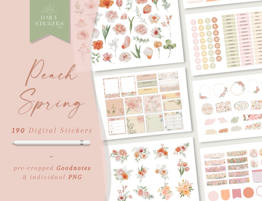 Peach Spring Goodnotes Digital Stickers, Spring Digital Stickers ...