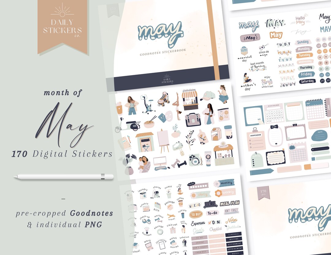 Month of May Goodnotes Digital Stickers for Everyday Use, Mothers Day ...