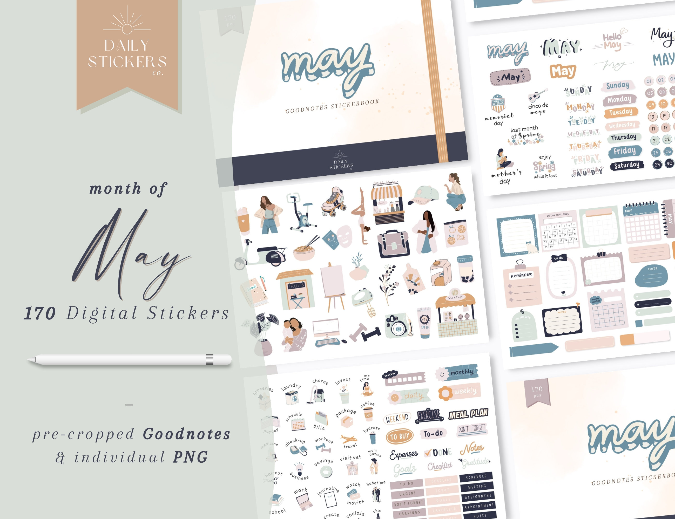 Month of May Goodnotes Digital Stickers for Everyday Use, Mothers Day ...
