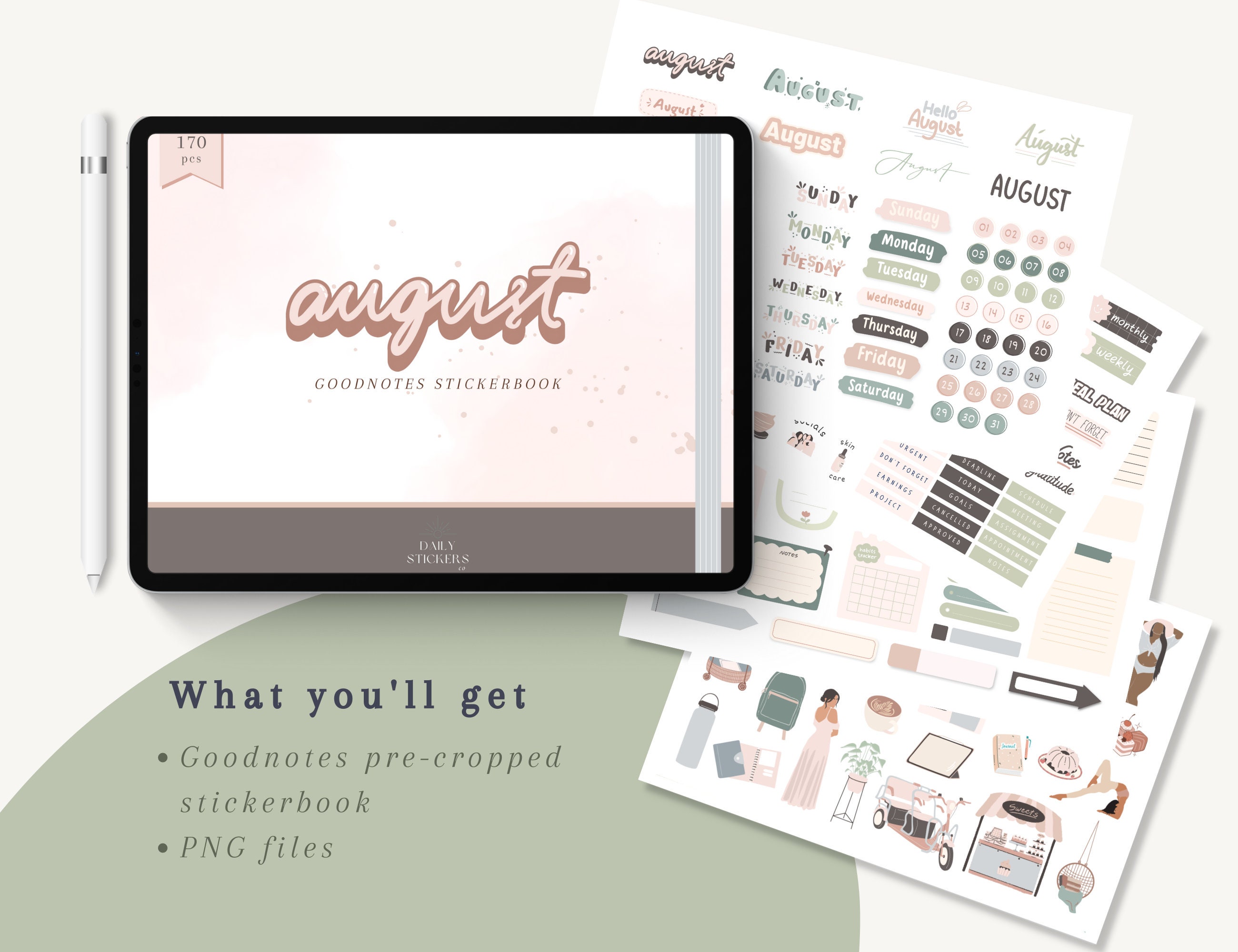 Month of August Goodnotes Digital Stickers for Everyday - Etsy