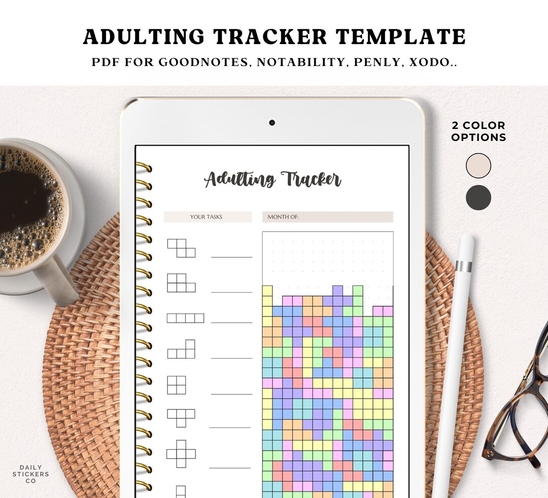 Adulting Digital Tracker Planner Insert Template, Journal Page, Tetris ...