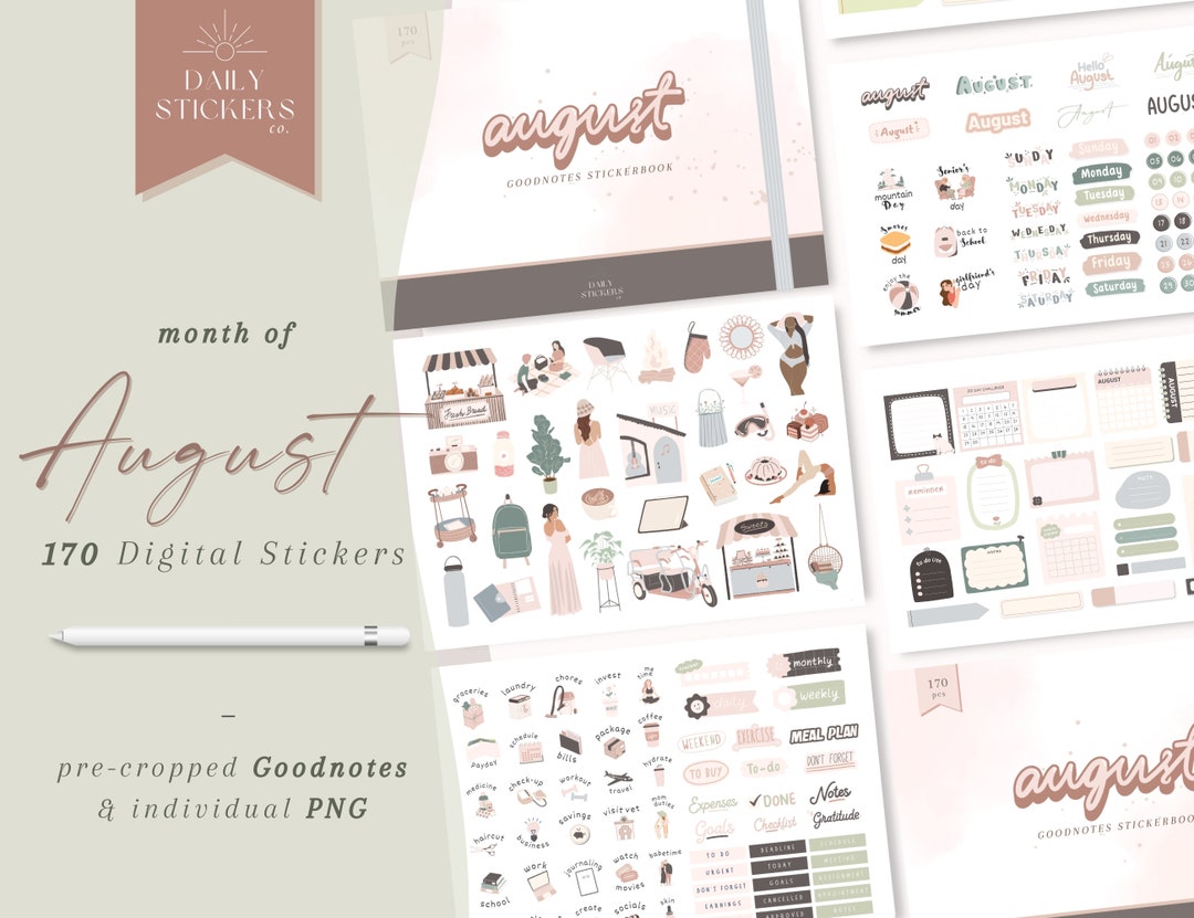 Month of August Goodnotes Digital Stickers for Everyday Use,monthly ...
