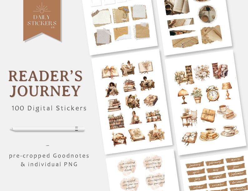 Reader's Journey Goodnotes Digital Stickers for Everyday Use, Aesthetic ...