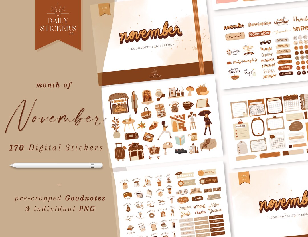 Month of November Goodnotes Digital Stickers for Everyday Use,monthly ...