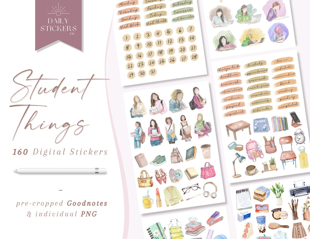 Student Digital Stickers for Goodnotes, Working Student Stickers ...