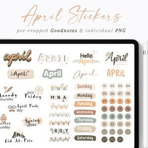 Month of April Goodnotes Digital Stickers for Everyday Use, Monthly ...