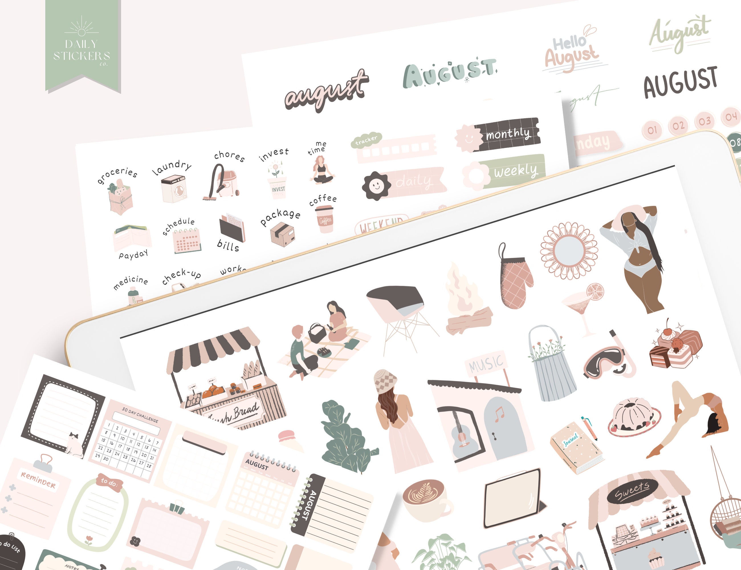 Month of August Goodnotes Digital Stickers for Everyday - Etsy