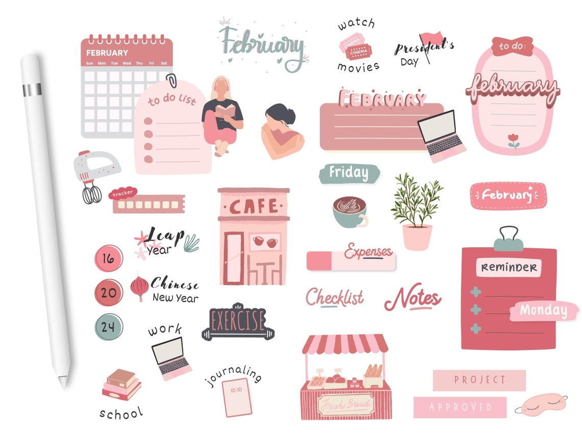 Month of February Goodnotes Digital Stickers for Everyday Use - Etsy