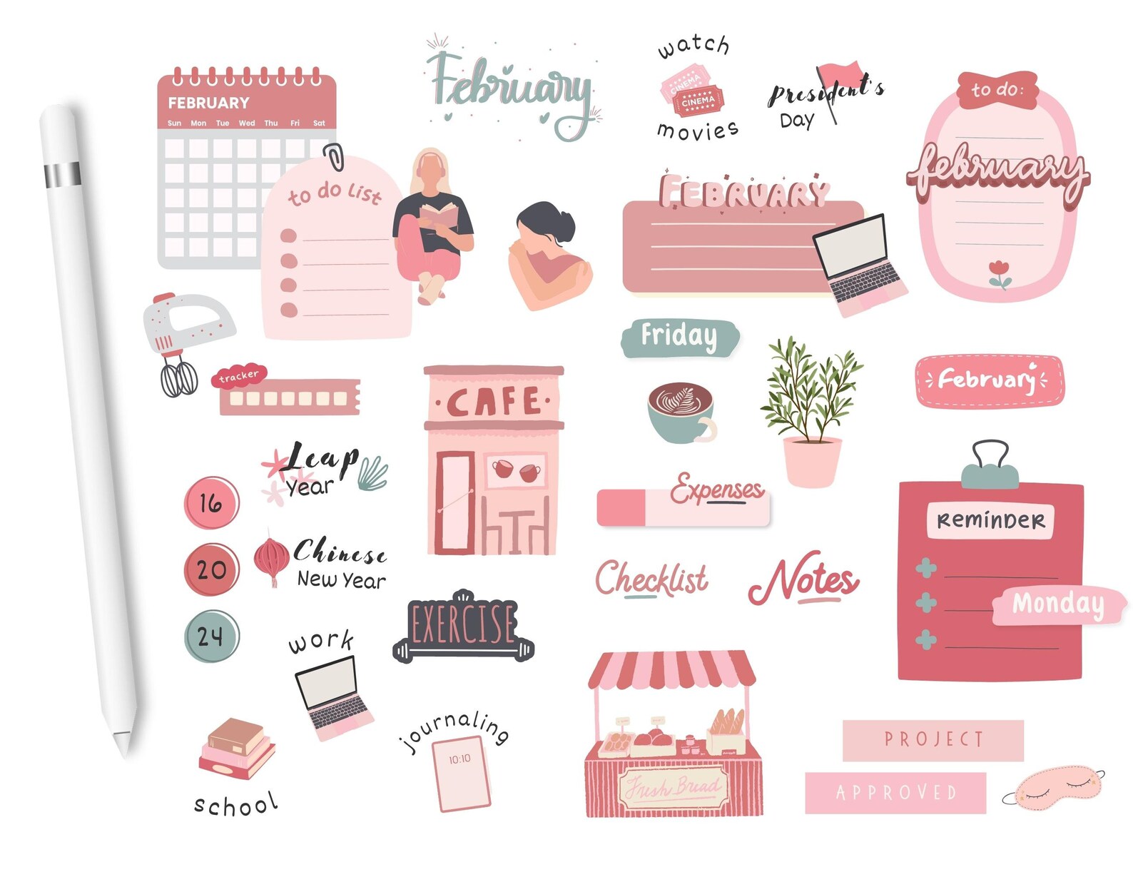 Month of February Goodnotes Digital Stickers for Everyday Use - Etsy