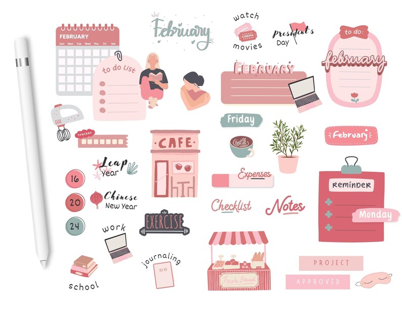 Month of February Goodnotes Digital Stickers for Everyday Use - Etsy