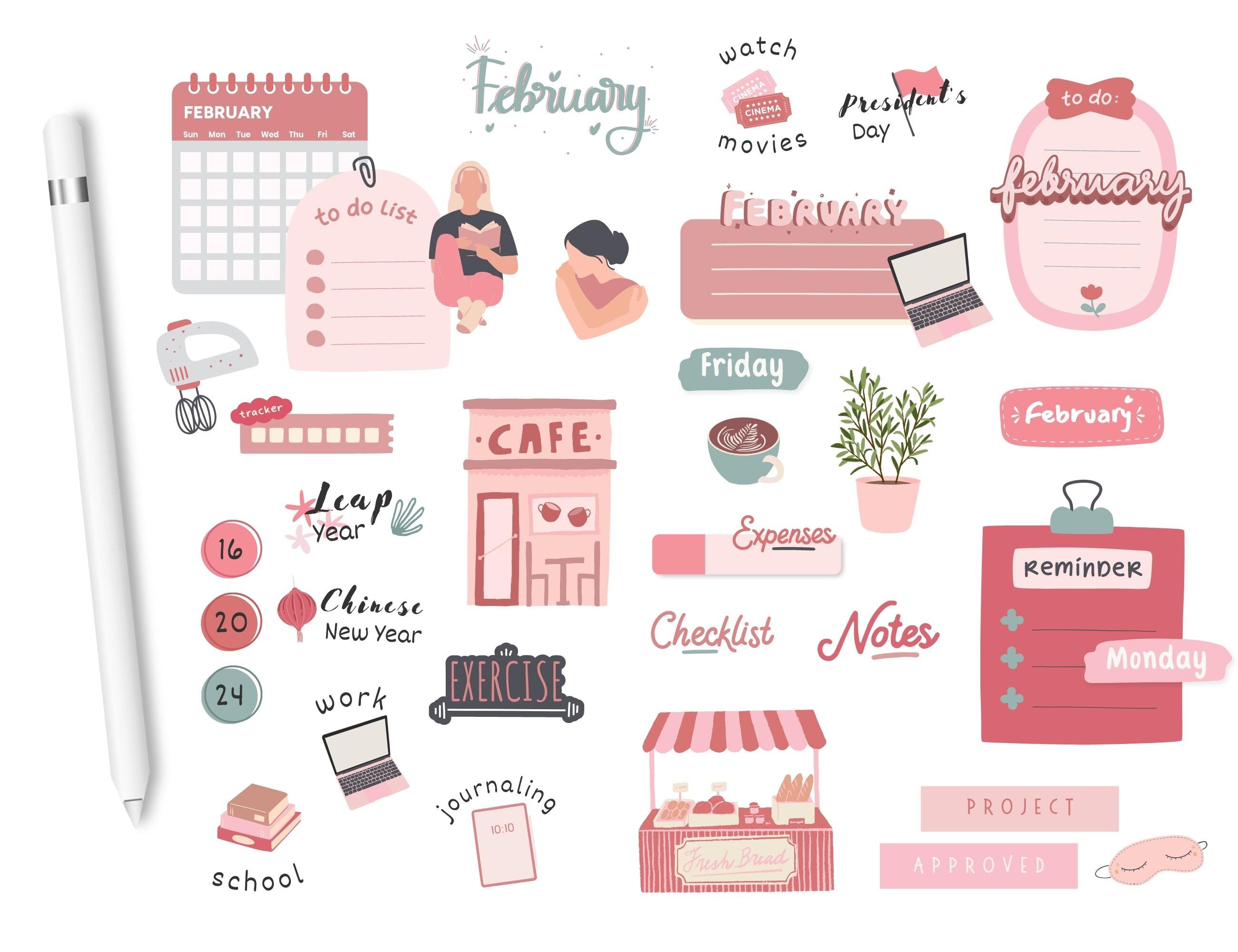 Month of February Goodnotes Digital Stickers for Everyday Use - Etsy