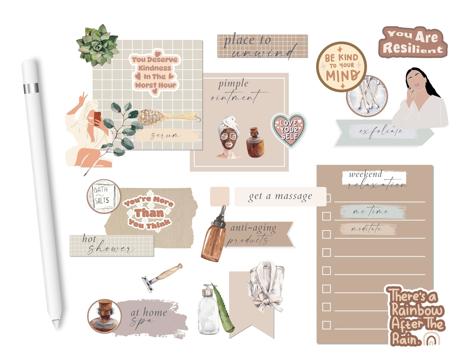 Pamper Time Goodnotes Digital Stickers, Spa Digital Stickers, Self-care ...