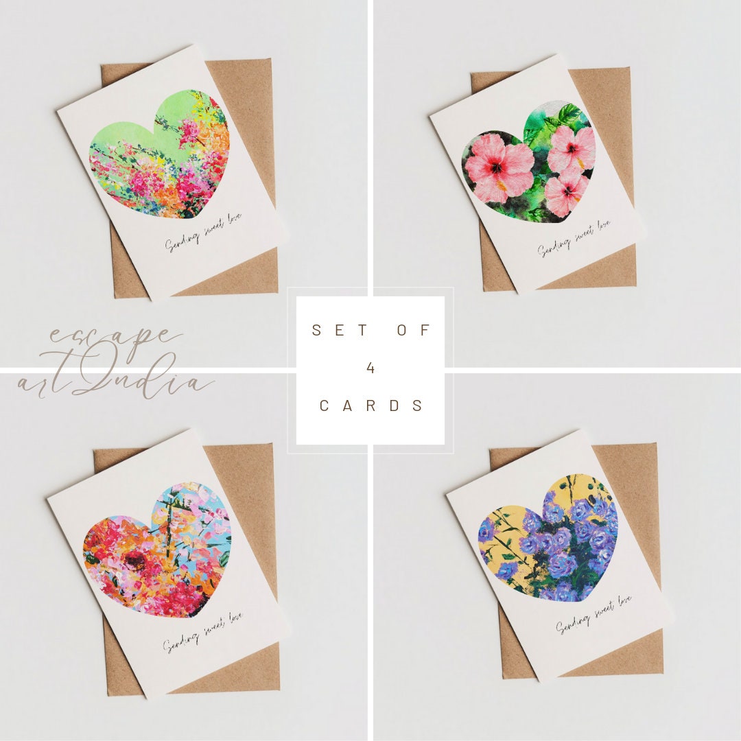 Sending Sweet Love Card Set of 4 Cards Folded Greeting Card Blank Card ...