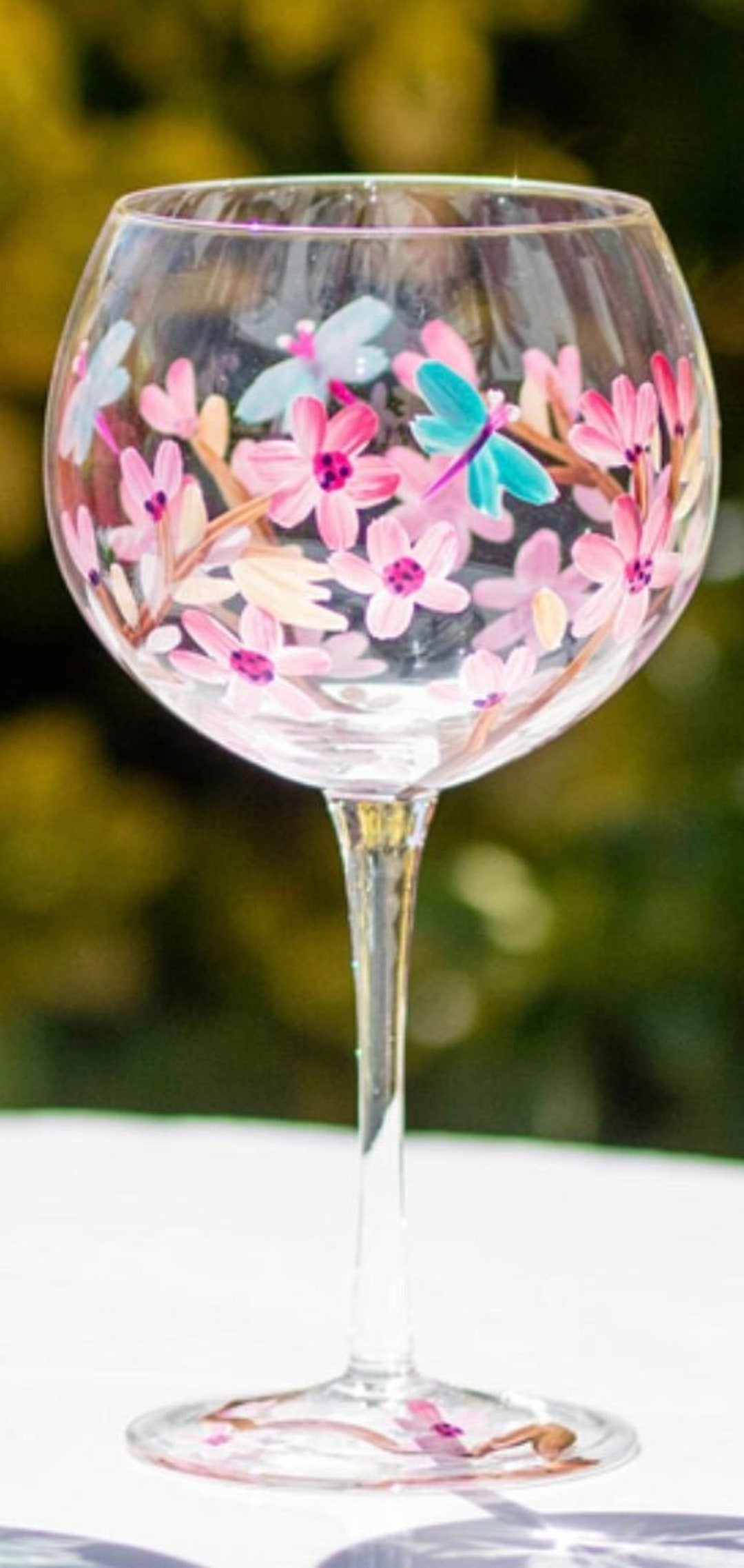 Hand Painted Gin Glass Dragonfly Blossom Flowers Gift Present - Etsy UK