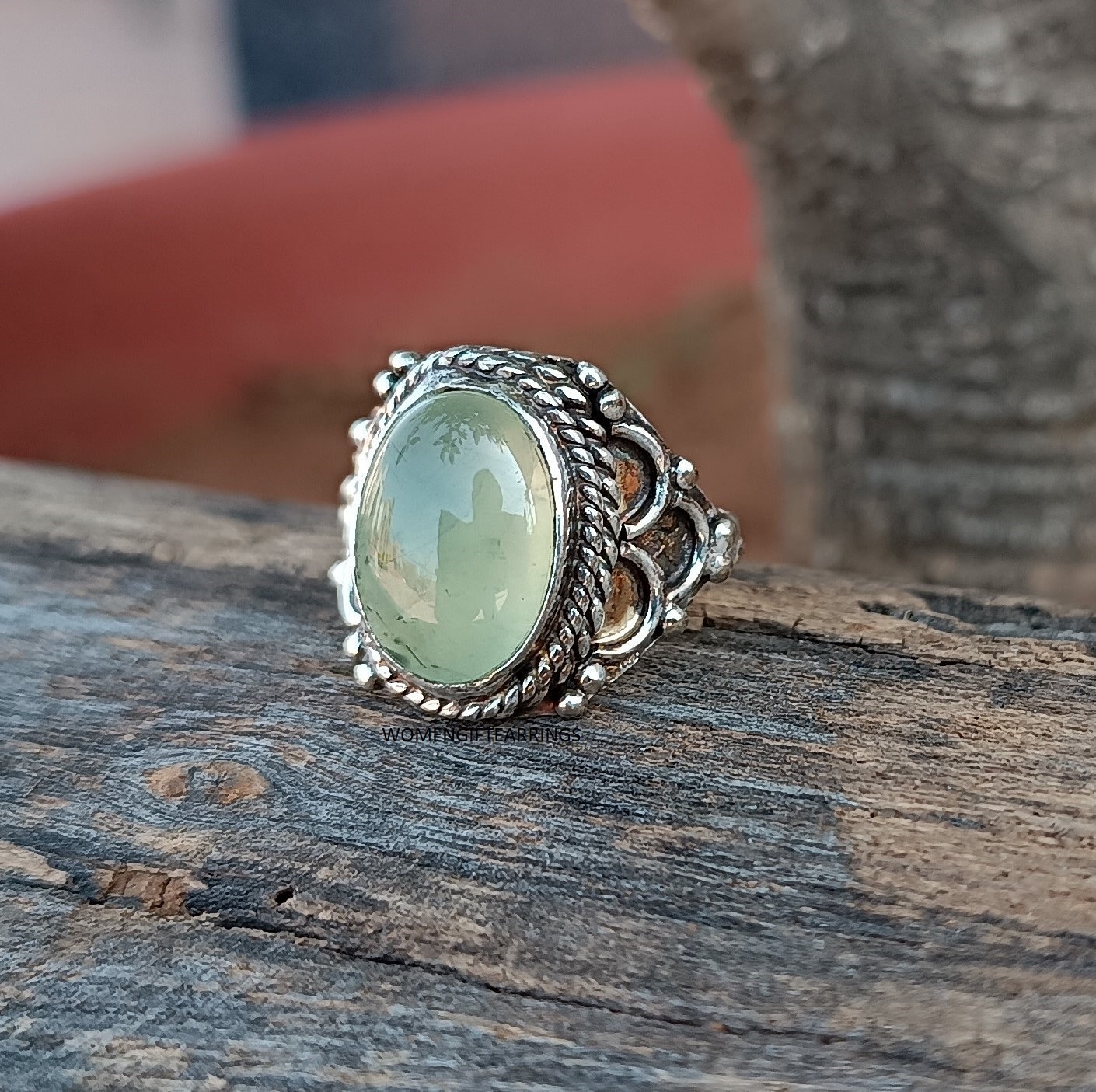 Naman_silver_art Prehnite Ring, Silver Prehnite Ring,, 50% OFF
