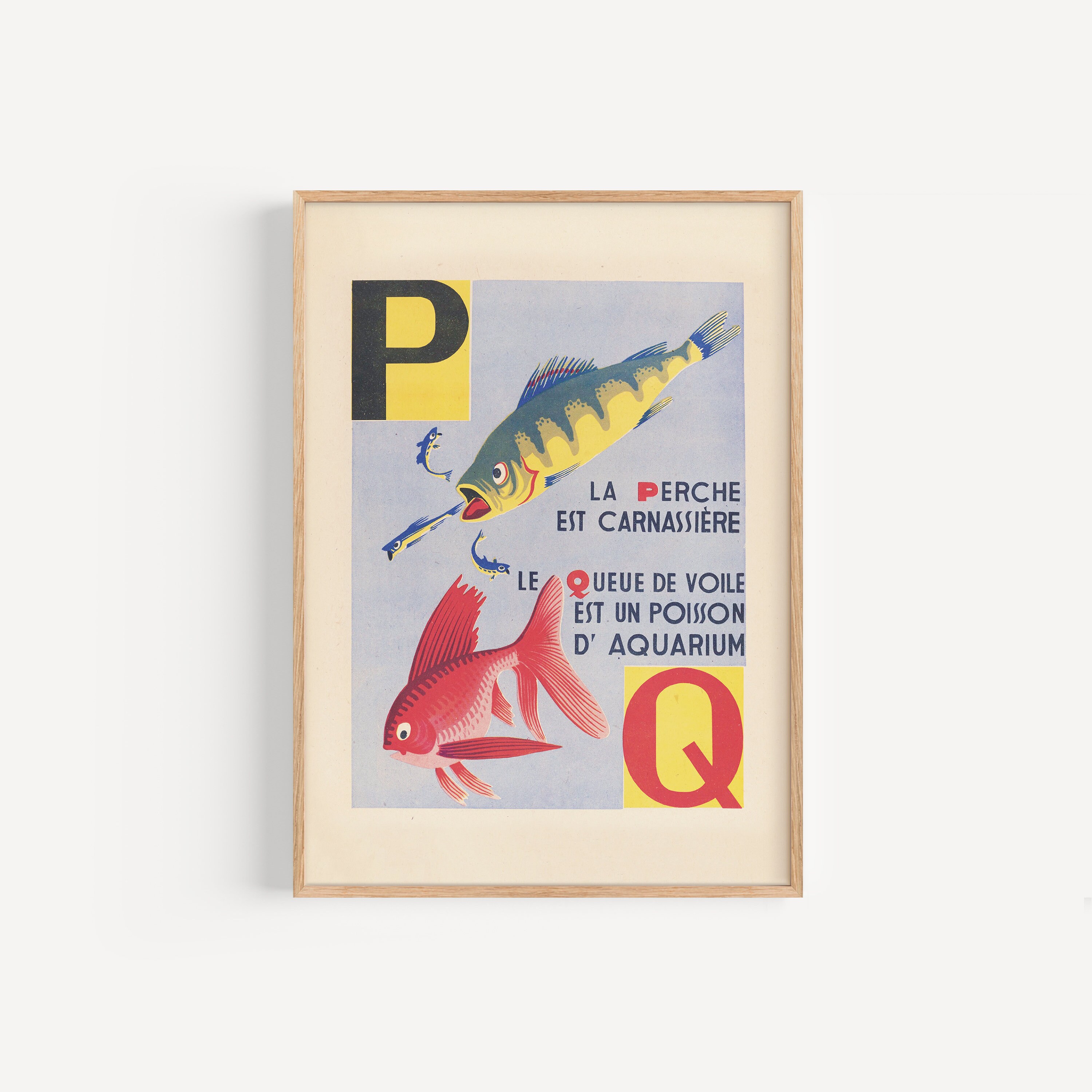 Digital Download of 1940s French Alphabet Book Fish Art Print in A3 and ...