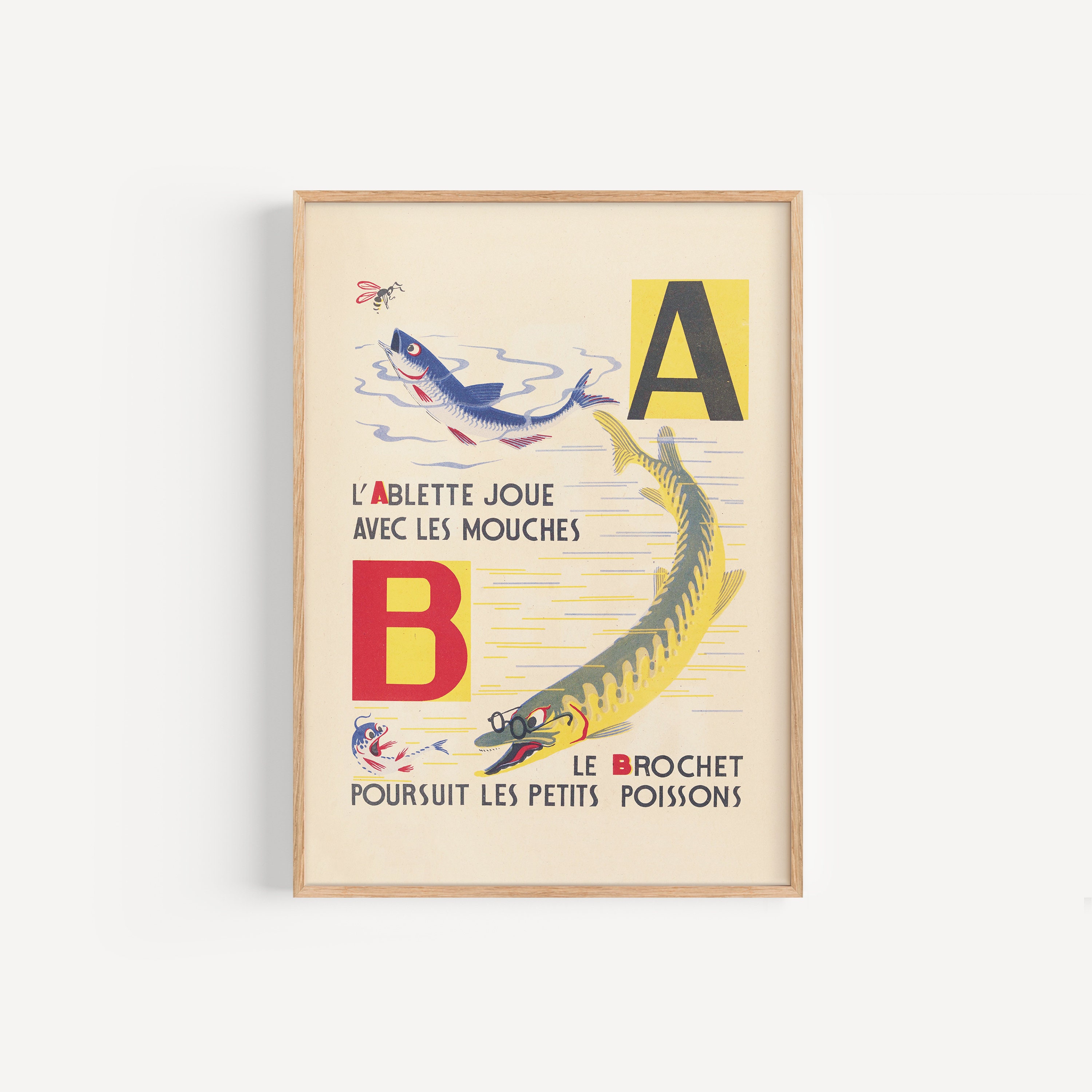 Digital Download of 1940s French Alphabet Book Fish Art Print in A3 and ...