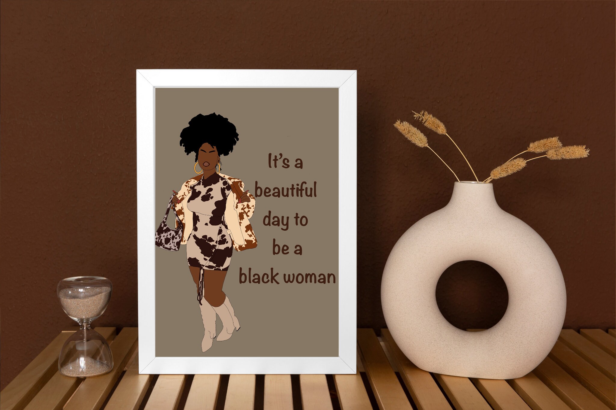 Black Woman Wall Art With Quote, Motivational Quotes Wall Art, Black ...