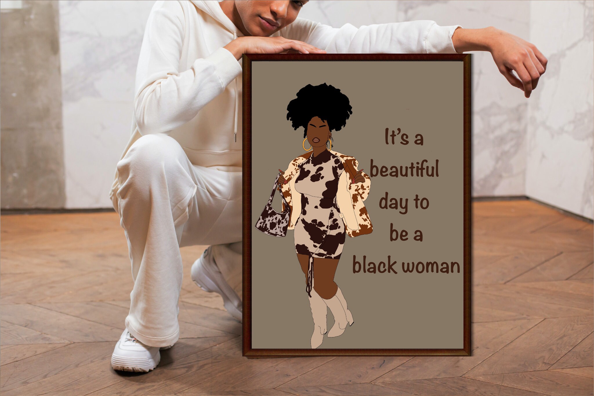Black Woman Wall Art With Quote, Motivational Quotes Wall Art, Black ...