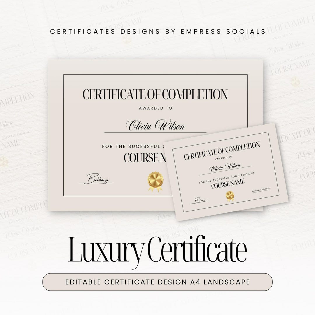 Editable Training Certificate Template A4, Aesthetic Beauty Course ...