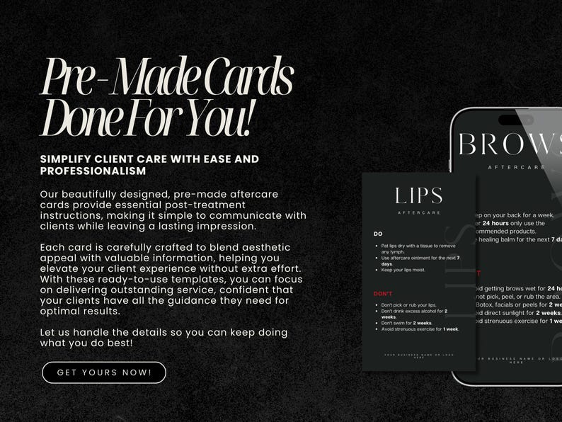 DIY PMU Aftercare Card Design Mini Templates Dark, Editable, Printable ...