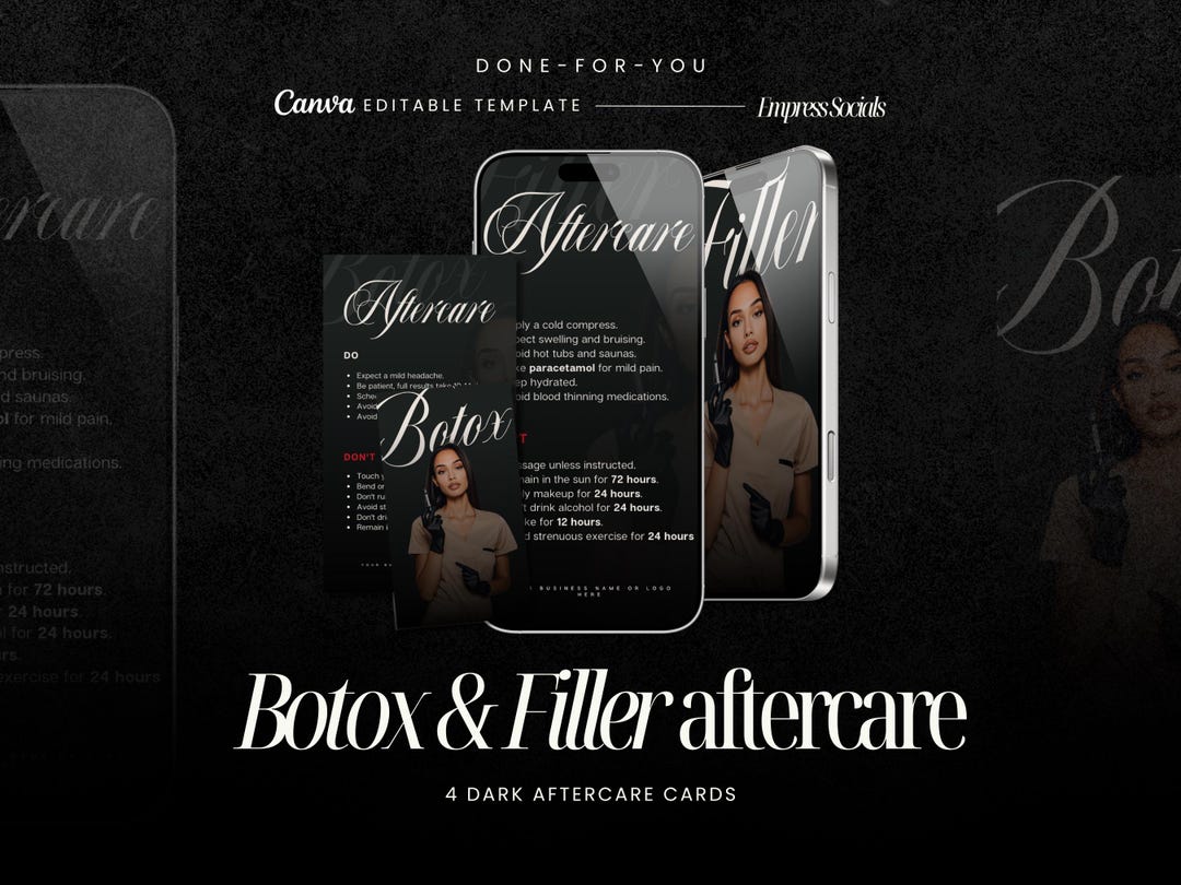 Botox and Filler Aftercare Card Design Dark Injector Card , Editable, Printable, Instant ...