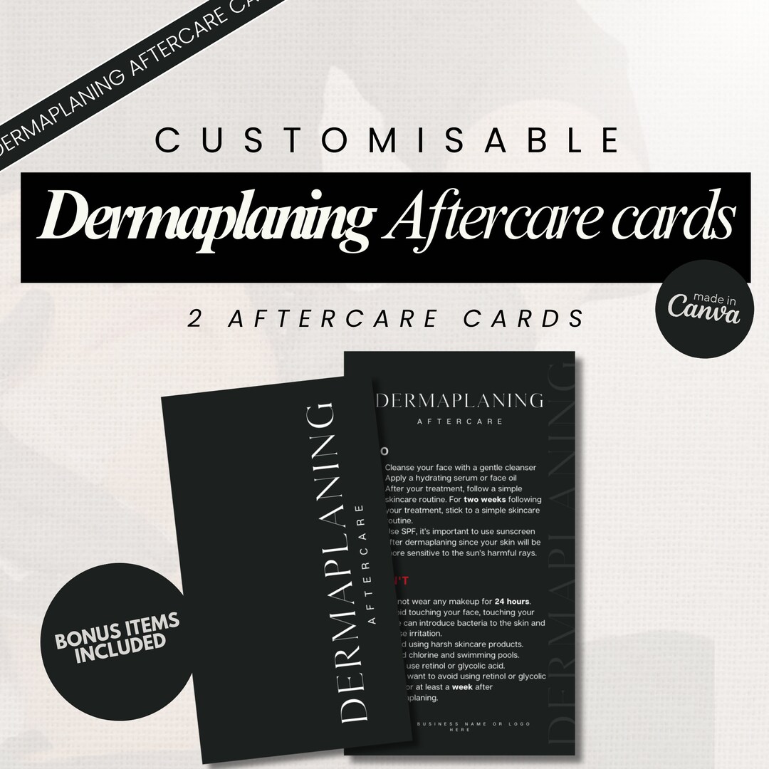 Dermaplaning Aftercare Card Design Mini Templates Dark, Editable ...
