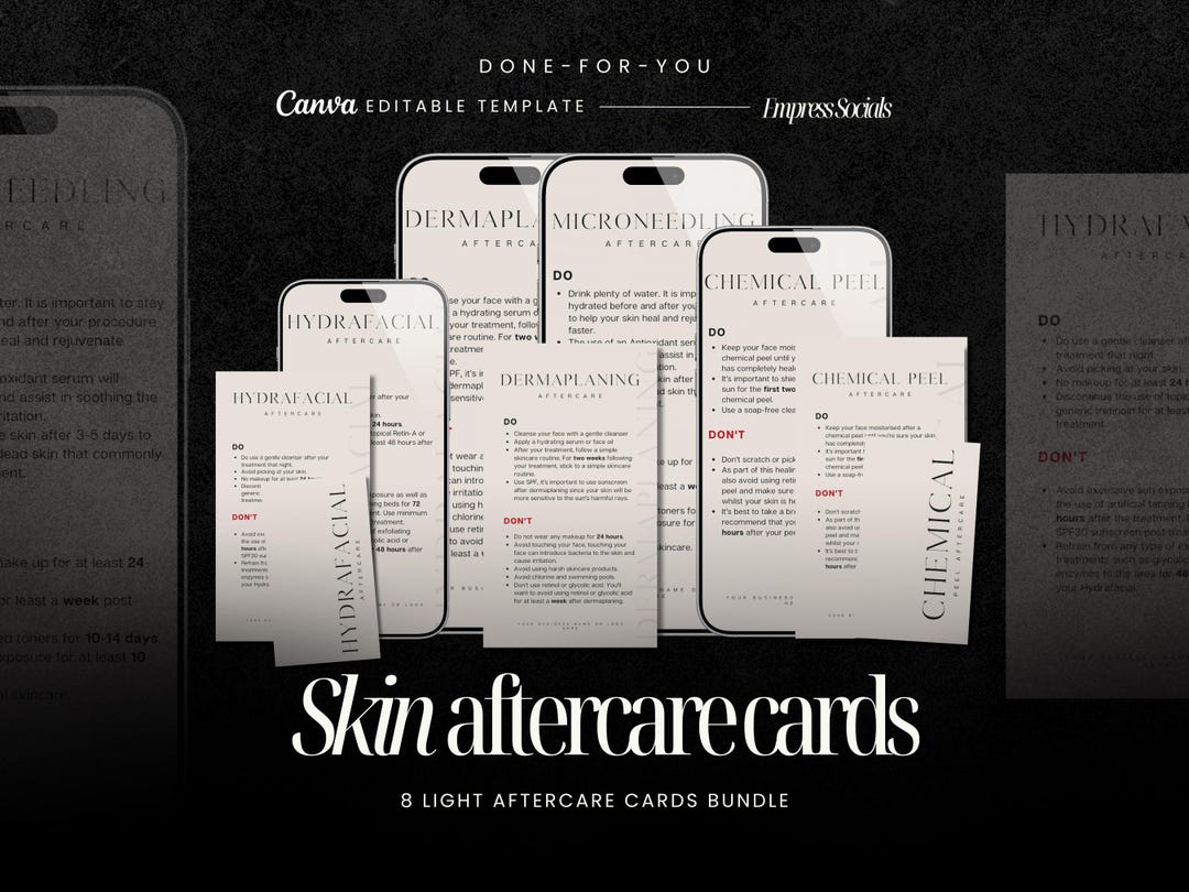 Skin Treatment Aftercare Cards Bundle | Hydrafacial, Chemical Peel ...