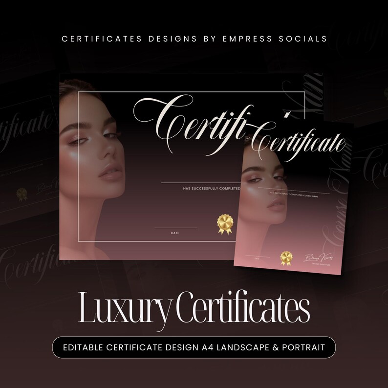 Editable A4 Certificate Templates Black Pink, DIY Certificate of ...