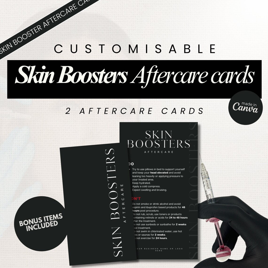 DIY Skin Booster Aftercare Card Design Mini Templates Dark, Editable ...