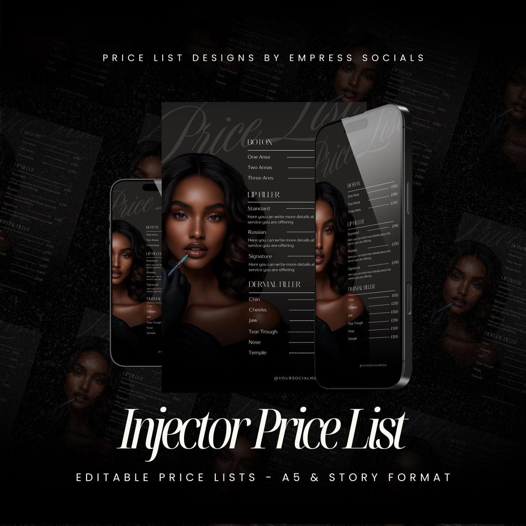 Dark Injector Price List Template | Editable Aesthetic Price List ...