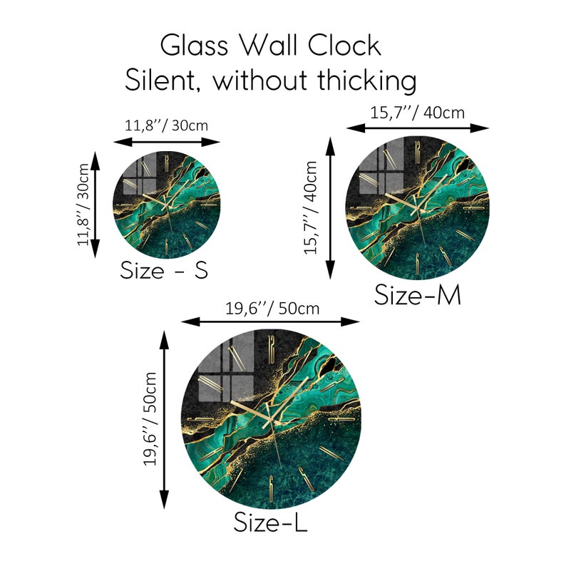 Green and Gold Marble Print Glass Wall Clock Large Luxury - Etsy