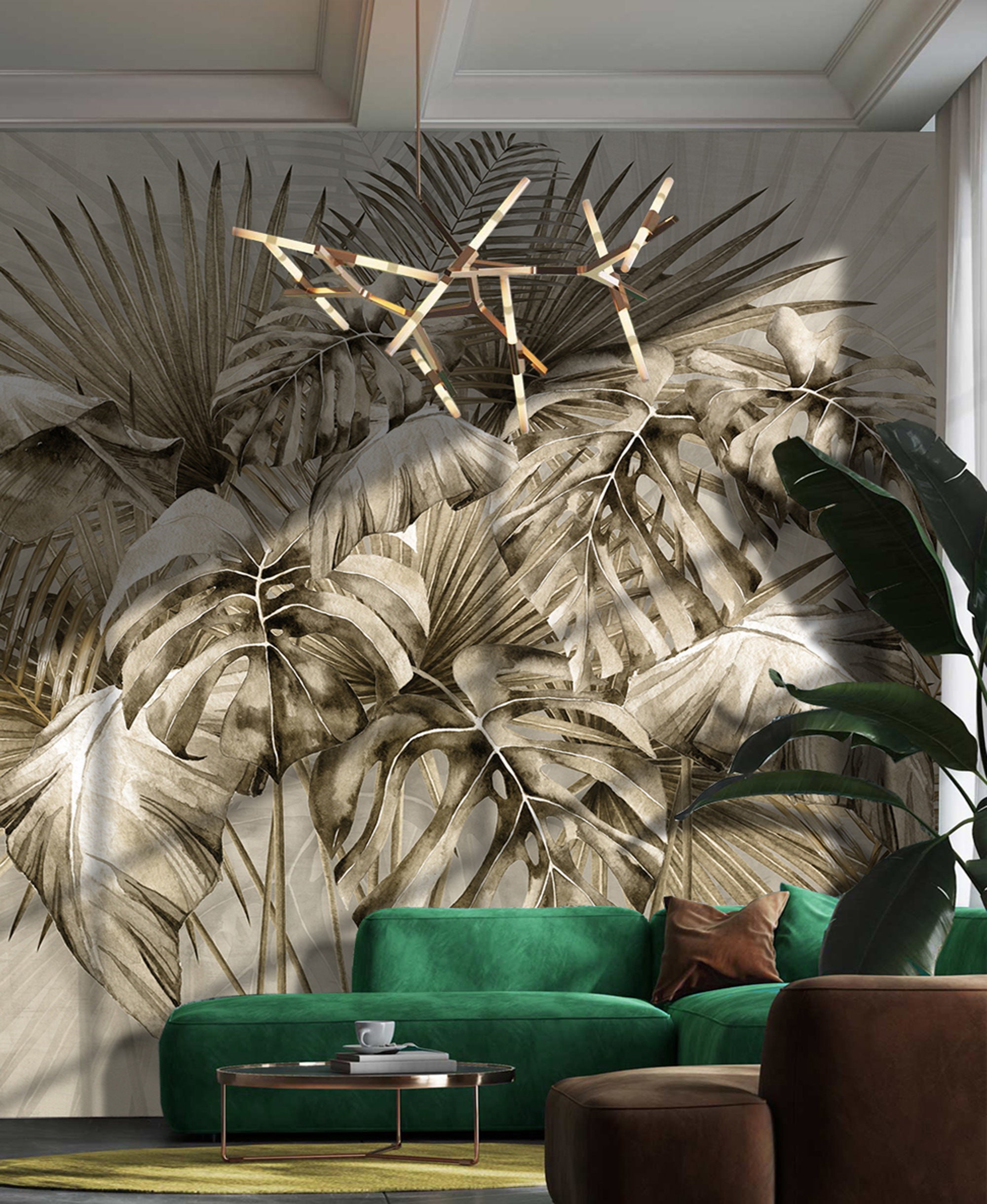 Tropical Leaves Textured Wallpaper Vintage Palm Leaves Wall - Etsy