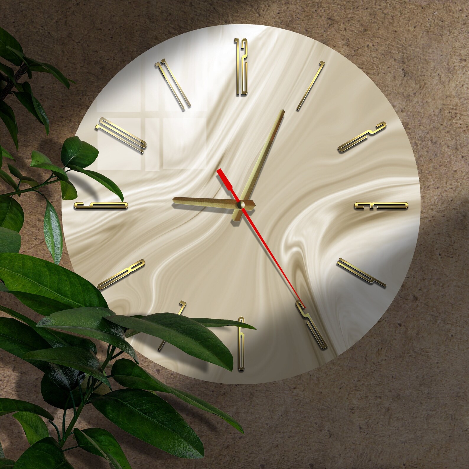 Gold Acrylic Glass Wall Clock, Beige Abstract Large Modern Wall Clock ...