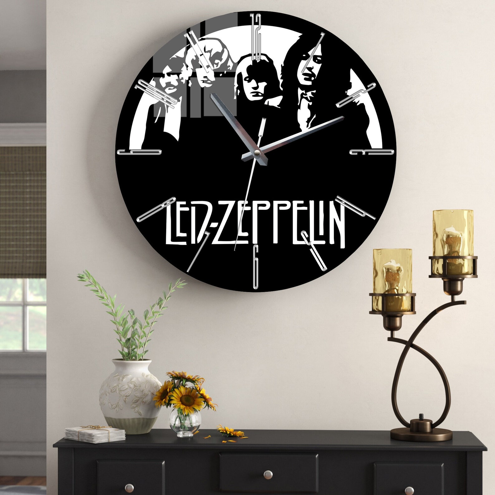 Led Zeppelin Glass Wall Clock, Large Wall Clock Silent Non Ticking ...