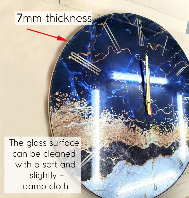 Black and Gold Marble Print Glass Wall Clock Large Modern - Etsy