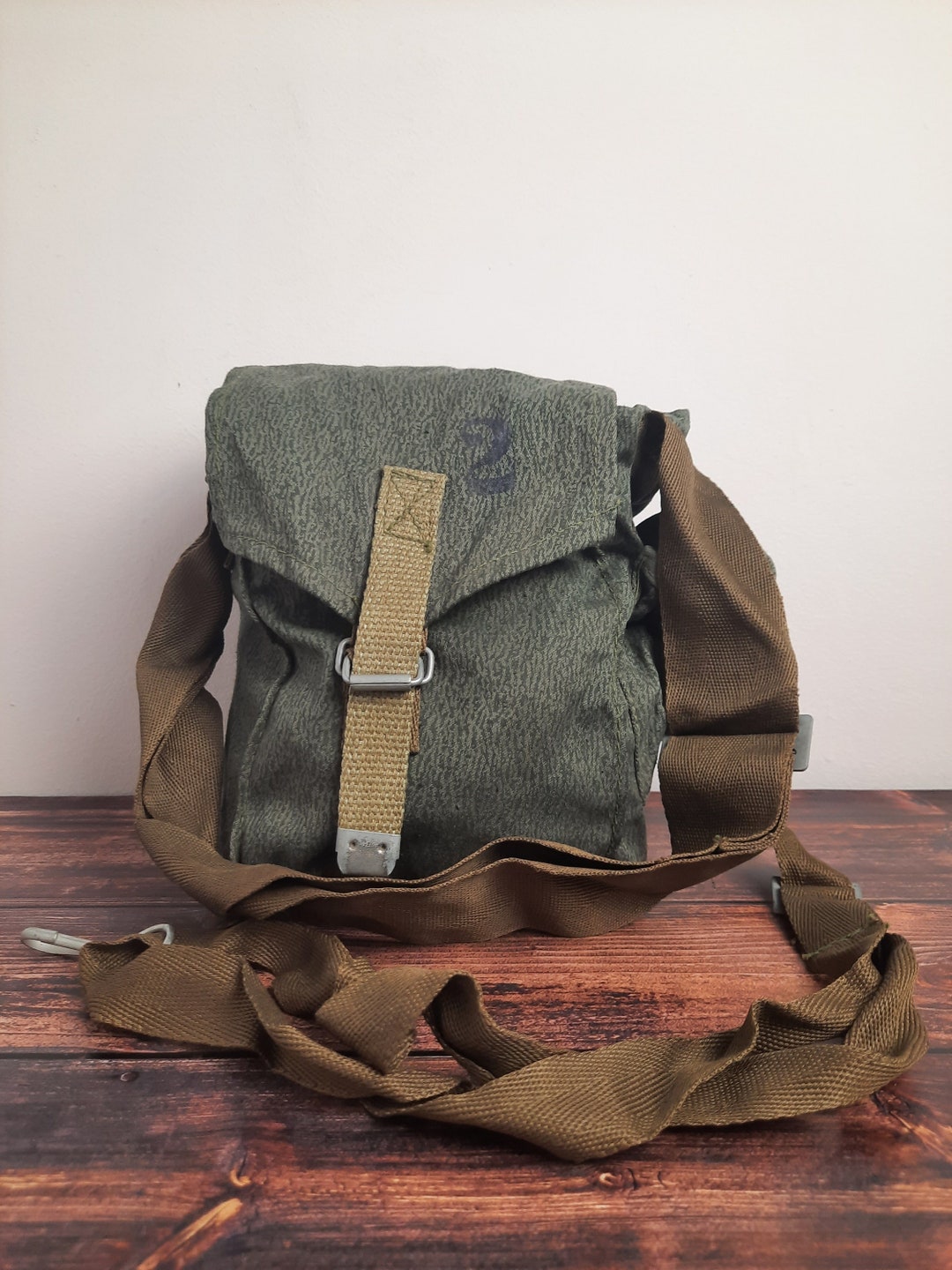 Vintage 80s Polish Army Surplus Camo Gas Mask Shoulder Bag Haversack ...