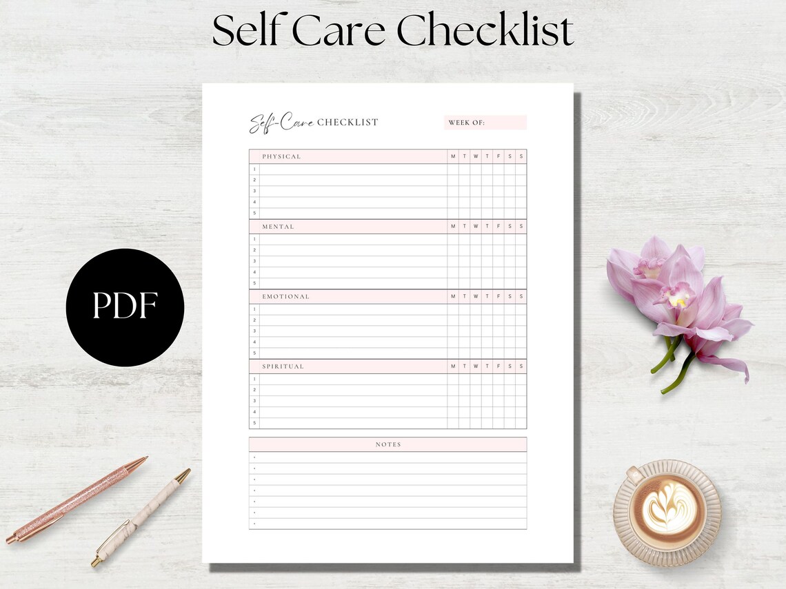 Self Care Checklist, Printable Wellness Planner, Self Care to Do List ...