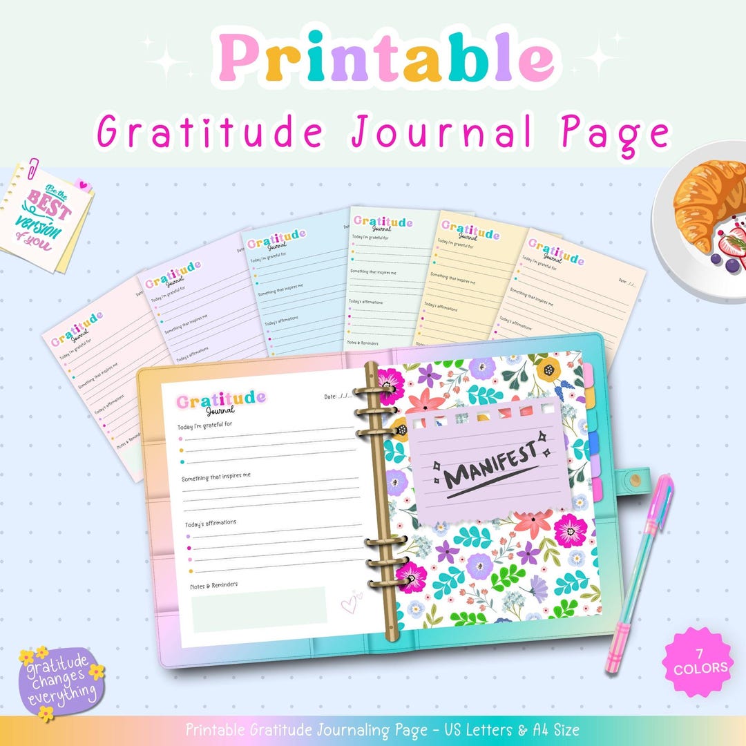 Colorful Rainbow Daily Gratitude Journal Page, Print-friendly, Instant ...