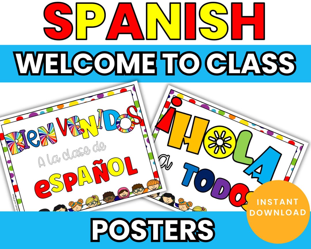Bienvenidos a La Clase De Español Poster, Bright Spanish Classroom Door ...