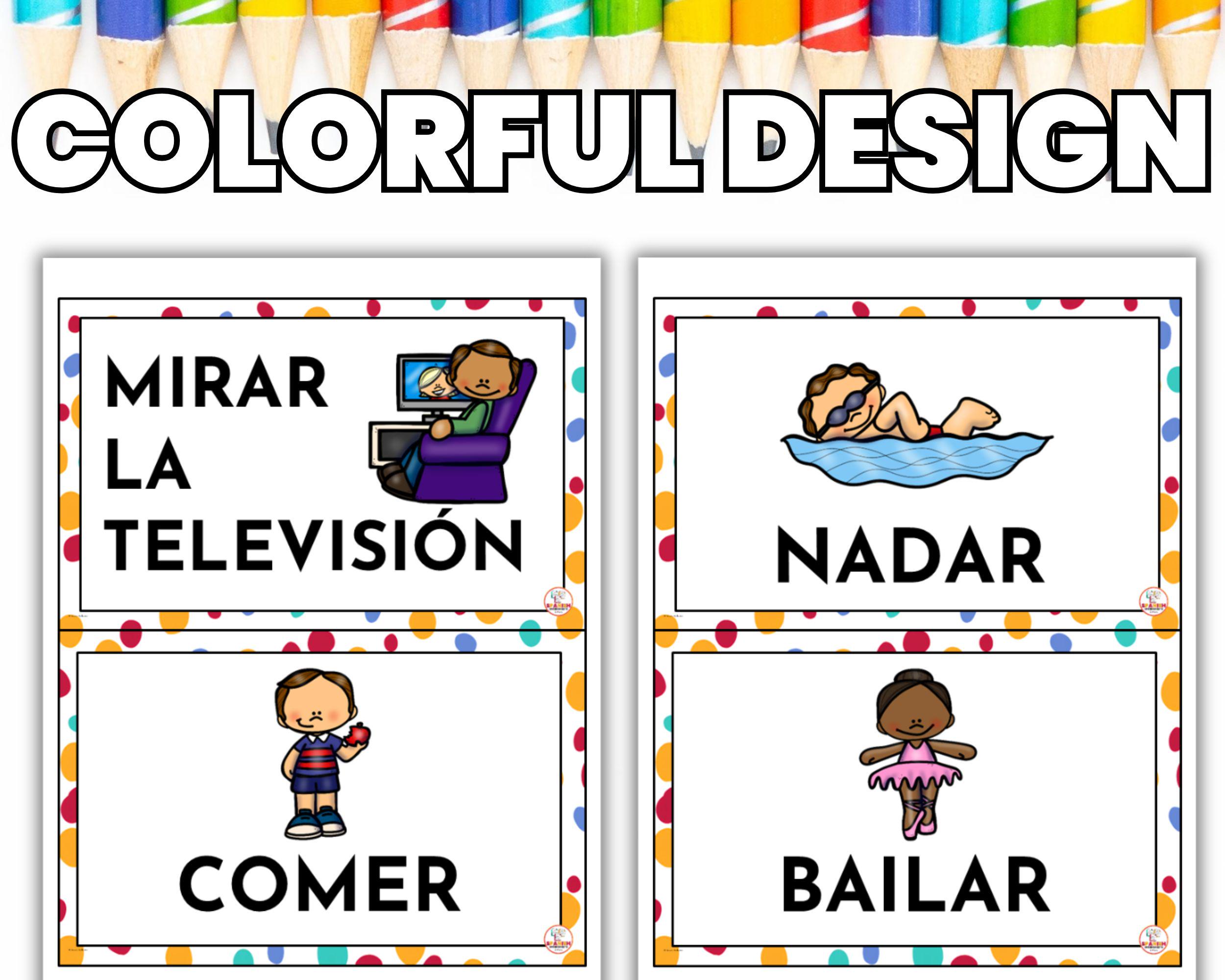 Spanish Action Verbs Word Wall Posters - Elementary Spanish Classroom ...